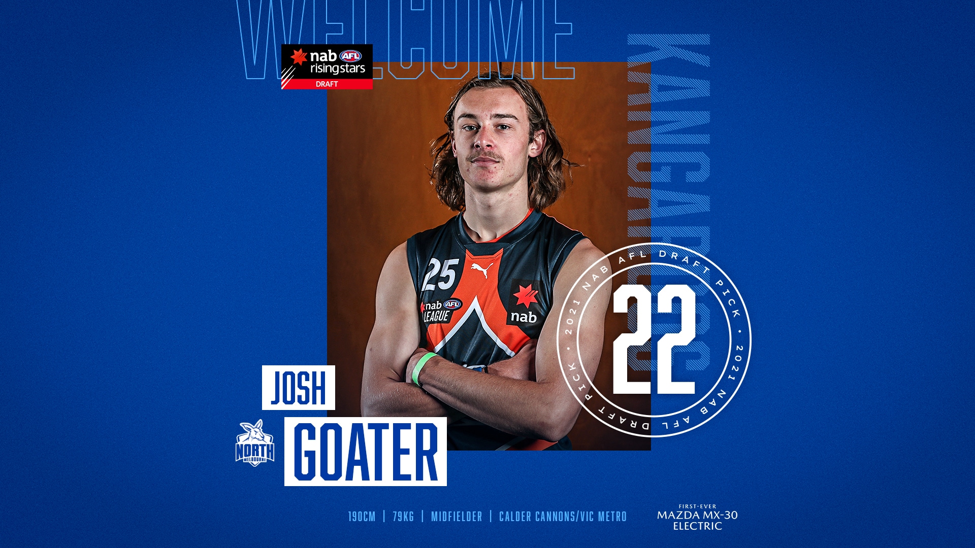 North Melbourne Kangaroos select Josh Goater with No.22 draft pick