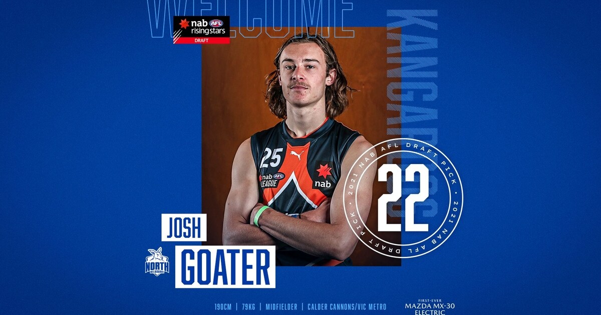 North Melbourne Kangaroos select Josh Goater with No.22 draft pick